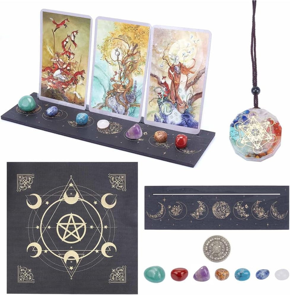 Tarot Card kit Wooden Tarot Card Stand Holder with Altar Tablecloth 7Pc ...