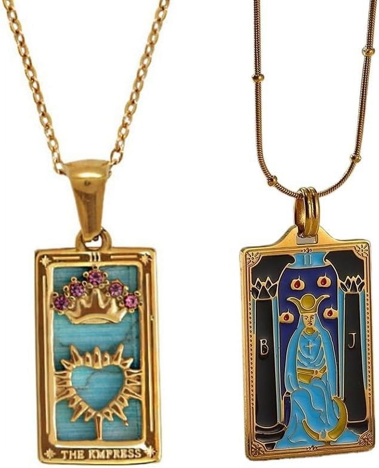 Tarot Cards Empress and High Priestess Papess Double Necklace Enamel ...