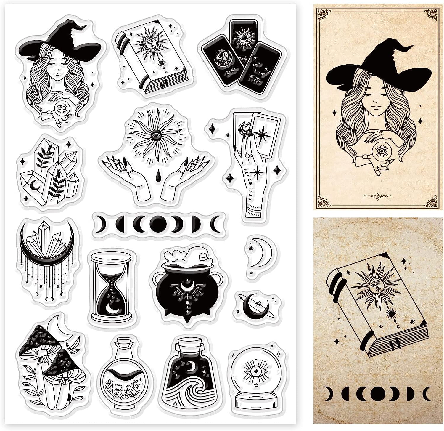 Tarot Clear Stamp Moon Witch Silicone Stamp Cards Word Rubber Stamps ...