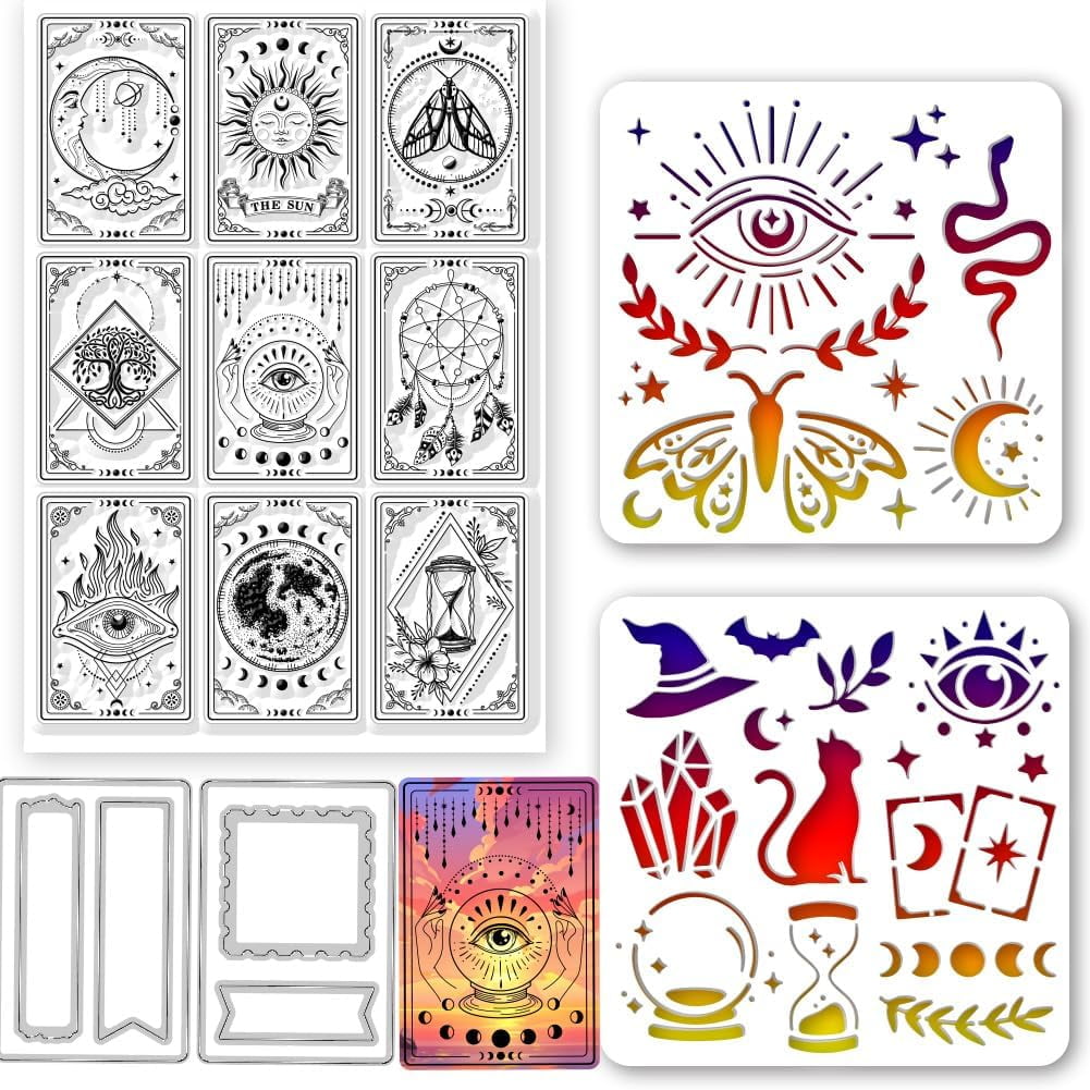 Tarot Clear Stamps with Hollow Out Dawing Painting Stencils and ...
