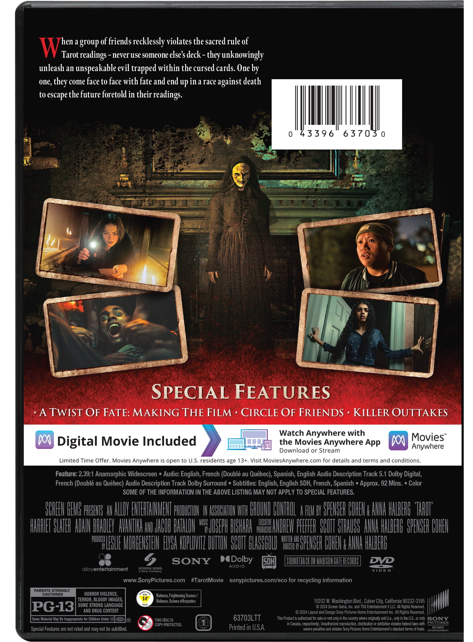 Tarot (DVD + Digital Copy), Sony Pictures, Horror - Walmart.com