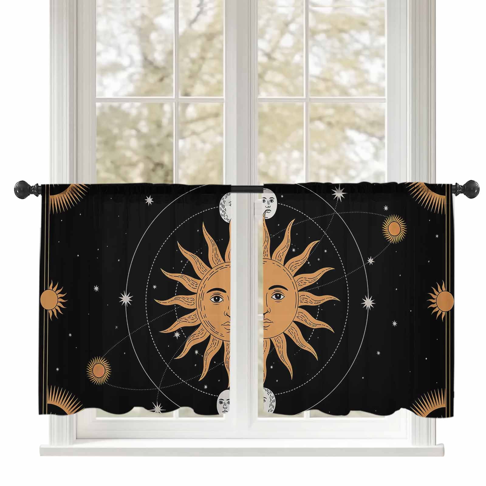 Tarot Sheer Curtains 45 inches Long, Sun Moon Starry Sky Mystery Light ...