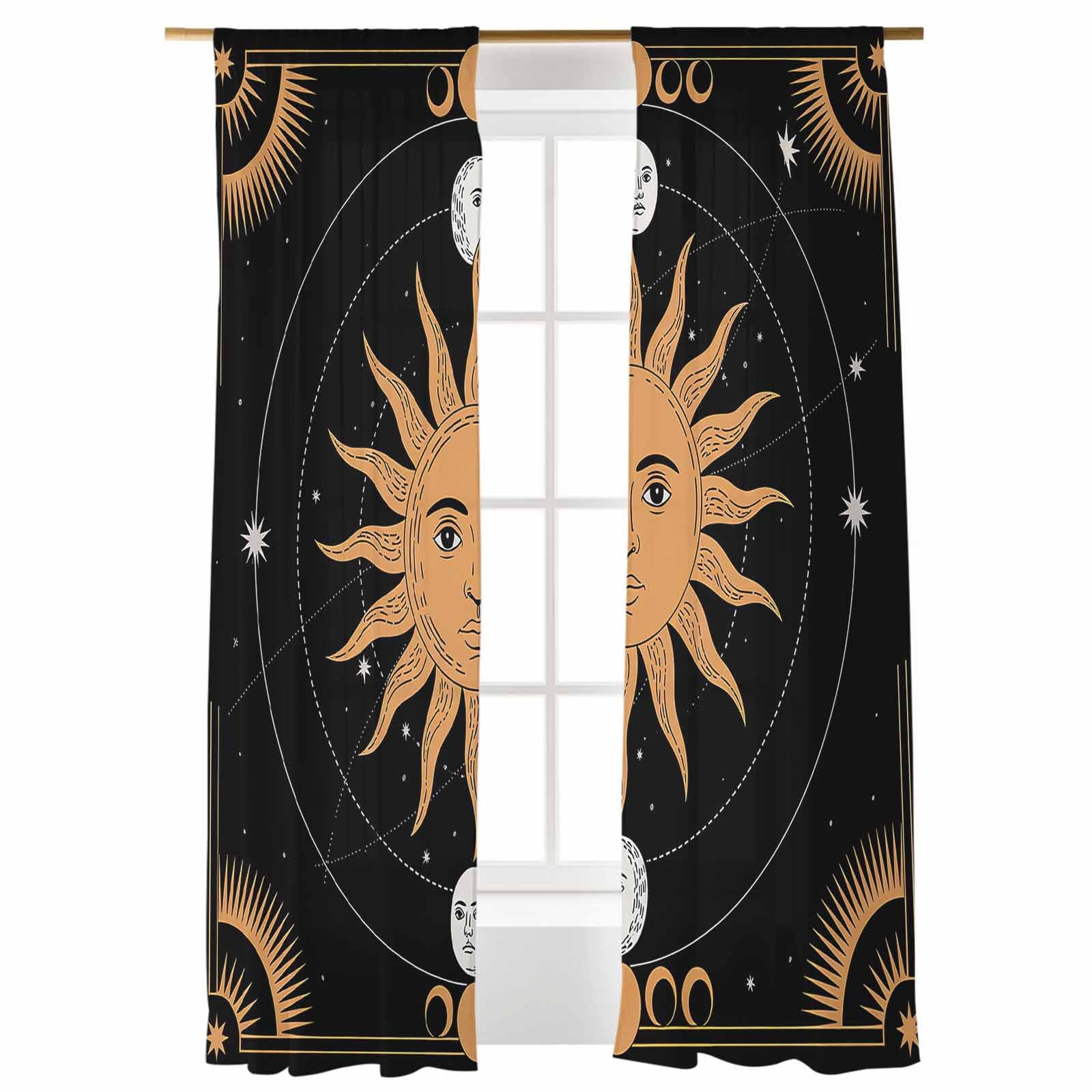 Tarot Sheer Curtains 84 inches Long, Sun Moon Starry Sky Mystery Light ...