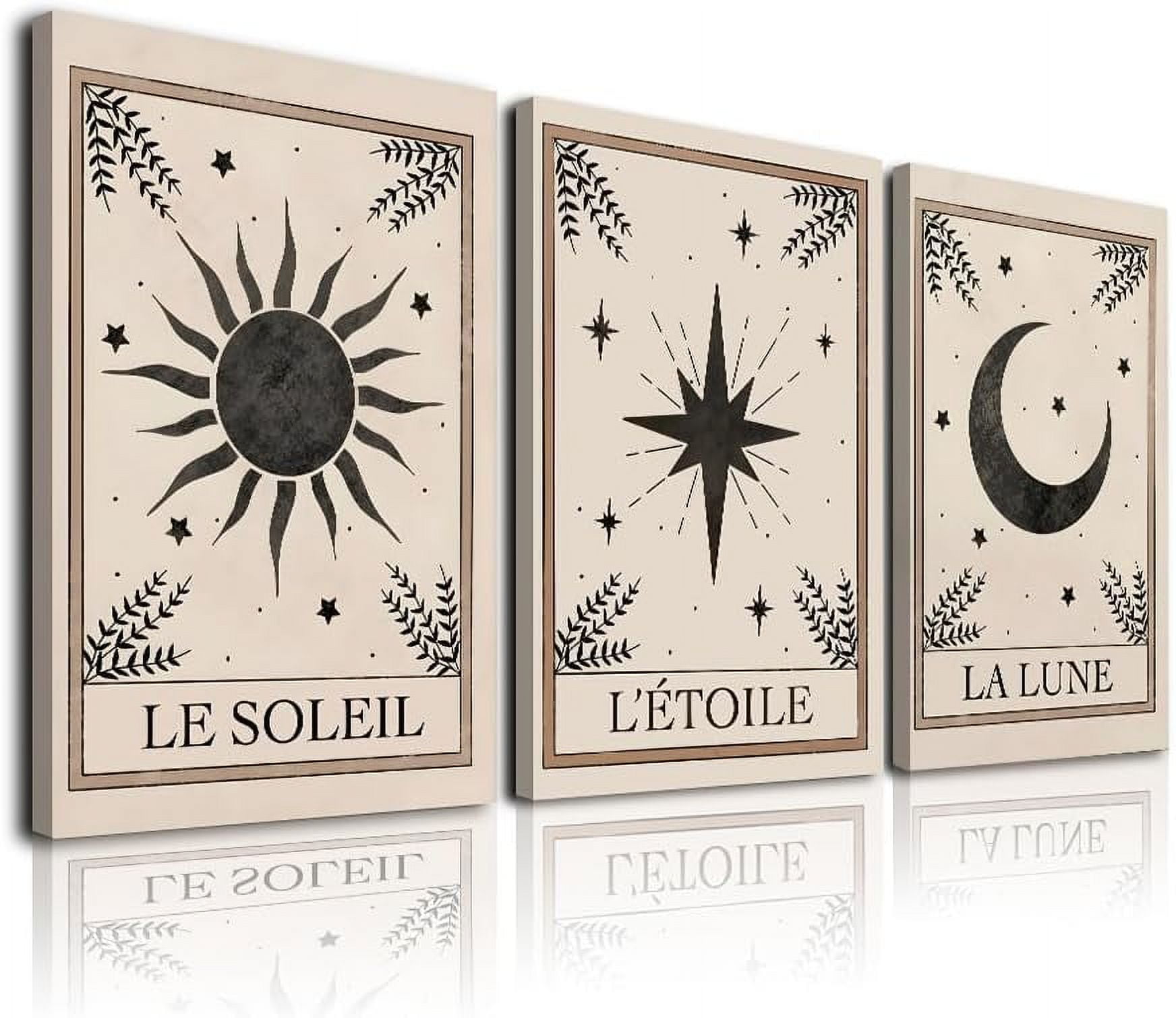 Tarot Wall Art Prints Set of 3, Framed Boho Celestial Decor Sun Moon ...