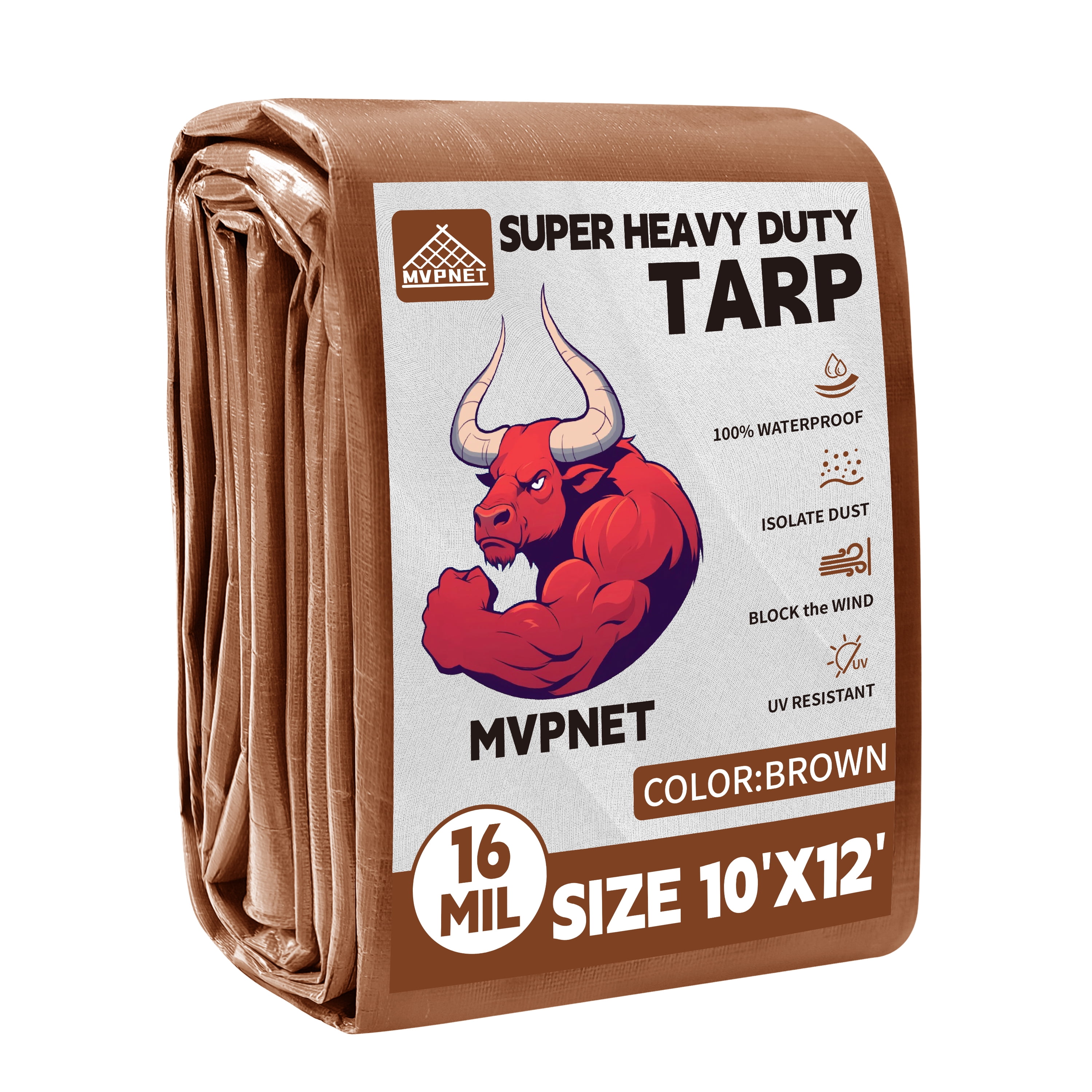 Tarp 10x12 ft Super Heavy Duty 16mil 100% Waterproof,Uv Resistant,High ...