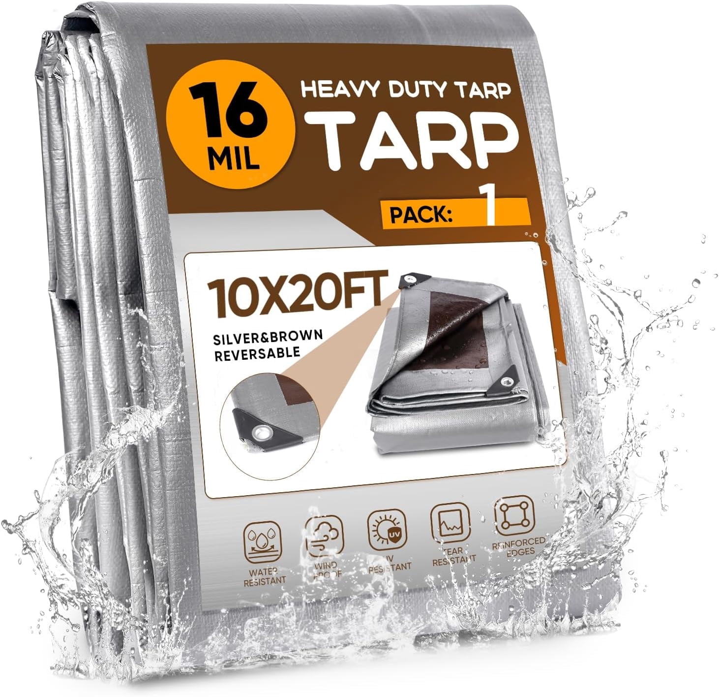16 Mil Heavy Duty Tarps 10x20FT, Waterproof Tarp with Grommets and ...