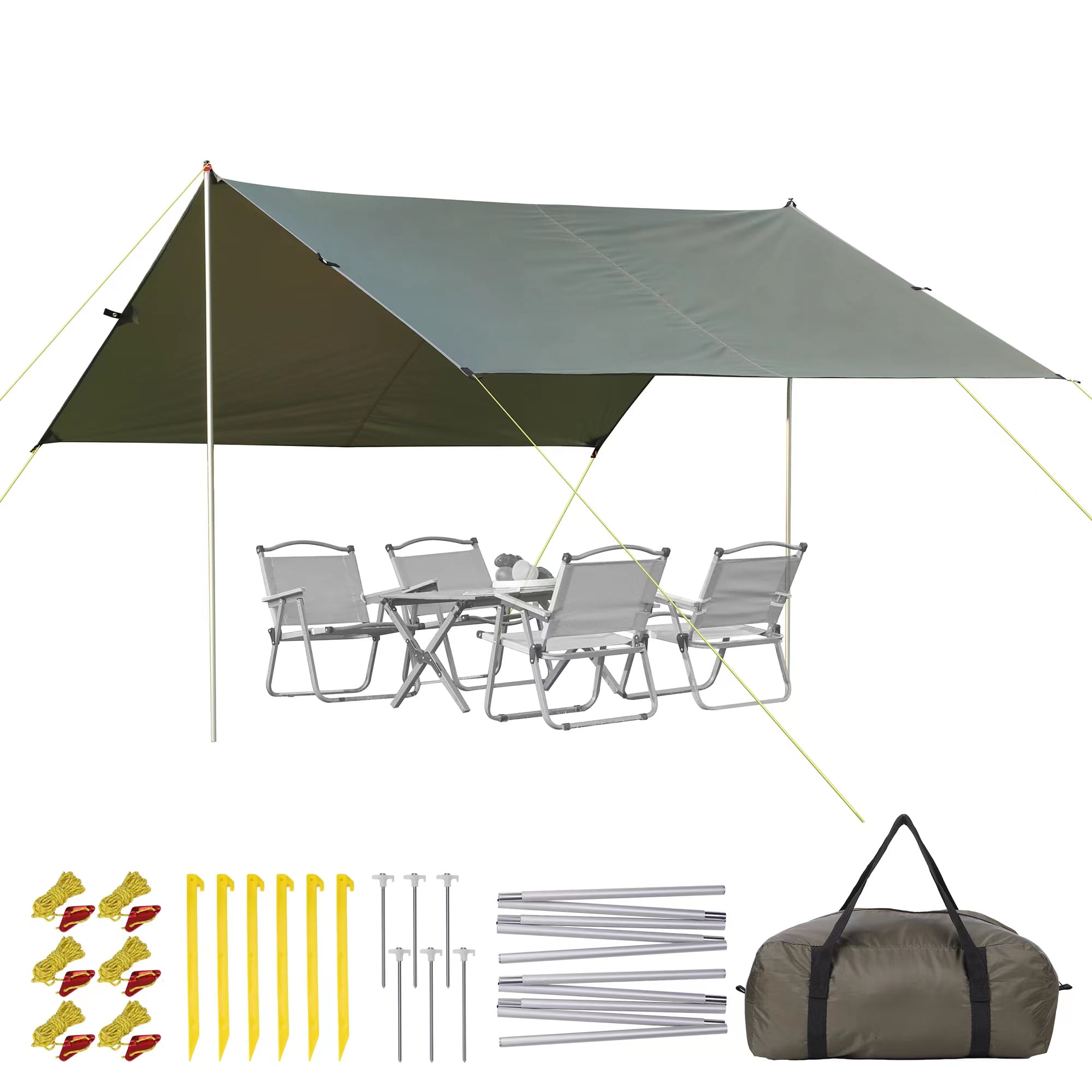 Tarp with 2 Poles, Waterproof Camping Tarp Awning, Camping Tarp Sun ...