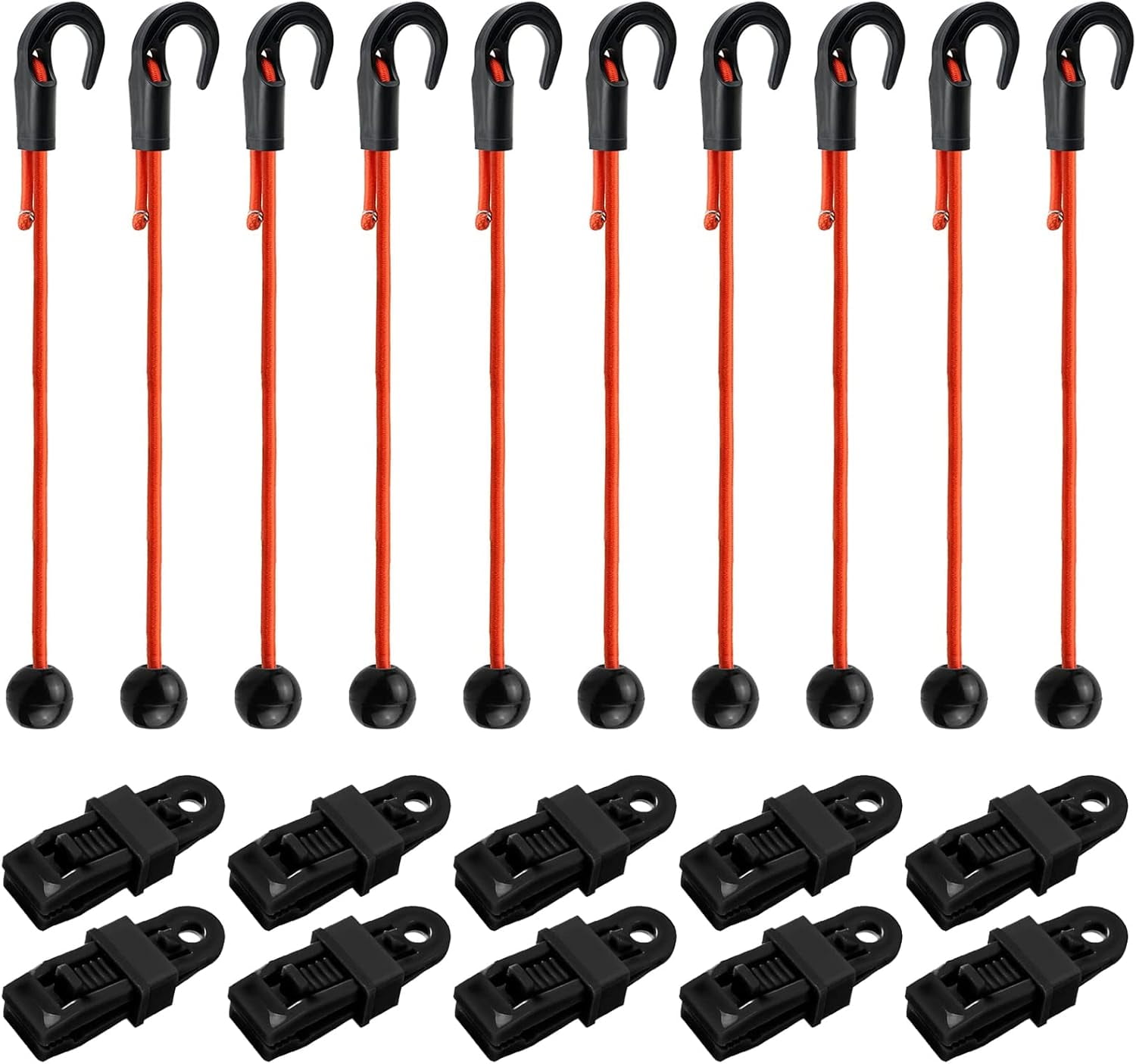 Tarp Clips and Bungee Cords Set, 20 Pack Heavy Duty Lock Grip and ...