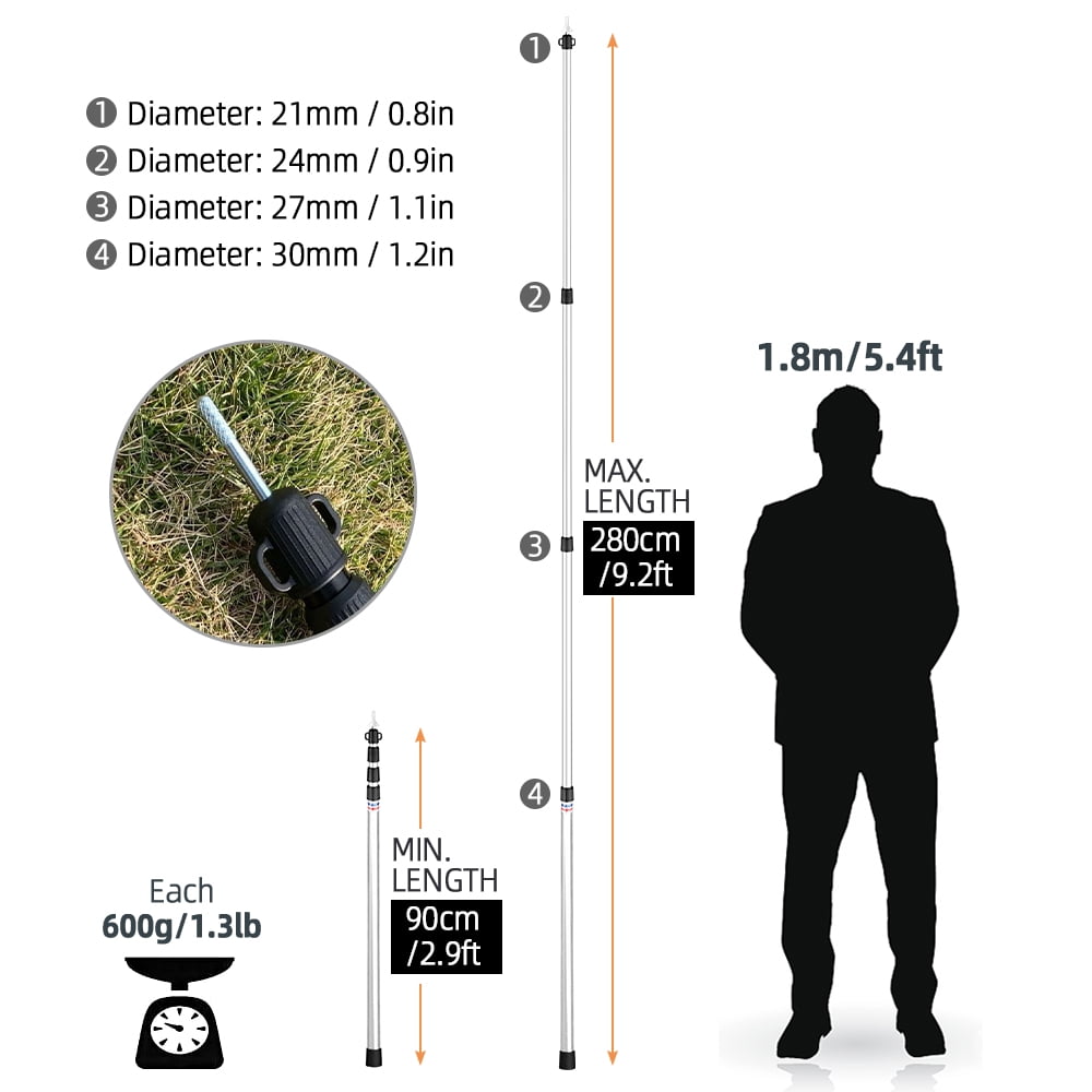 Tarp Telescoping Tarp Poles Adjustable Camping Tent Poles Portable ...