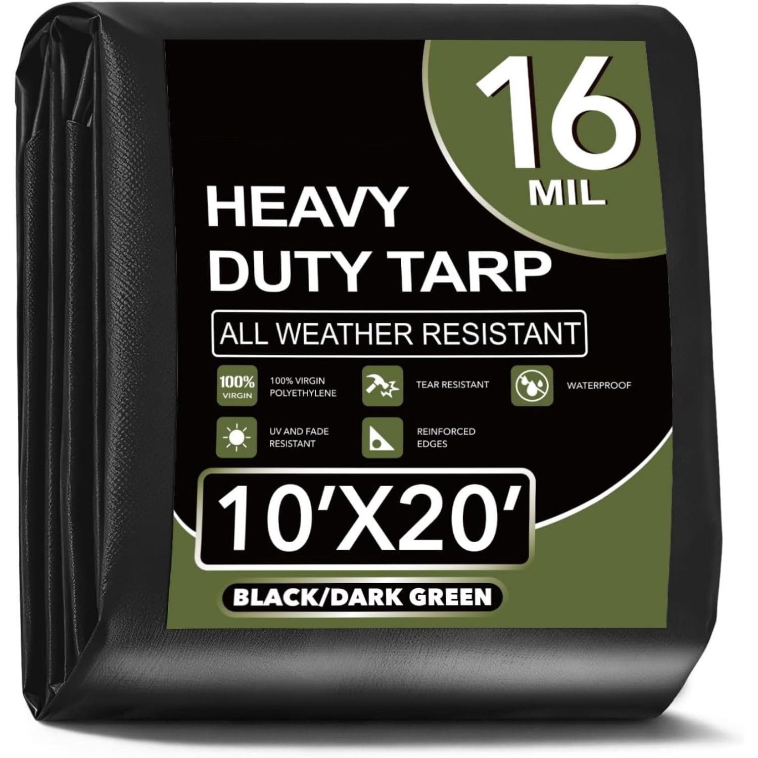 Tarp Waterproof 10x20Ft, Extra Thick 16 Mil Heavy Duty Tarp Cover, Tear ...