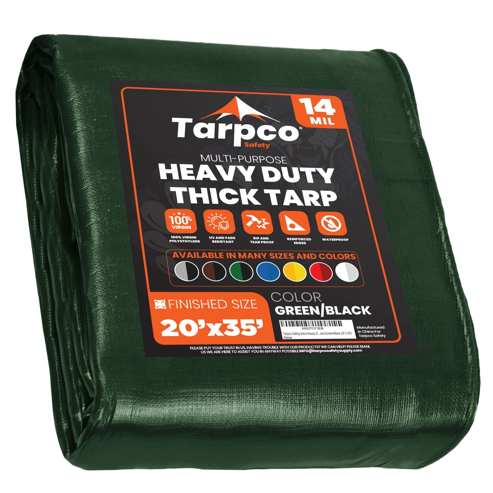 Tarpco Safety 14 Mil Extra Heavy Duty Tarp Camping Tarpaulin Waterproof ...