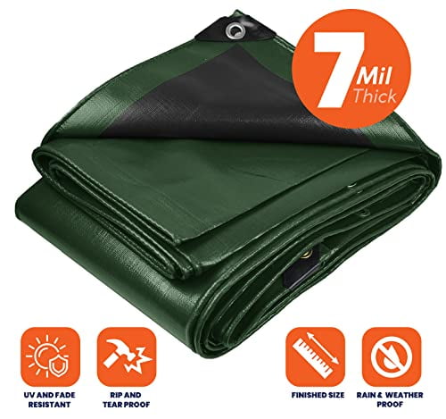 Tarpco Safety Heavy Duty 7 Mil Tarp Cover, Waterproof, UV Resistant ...