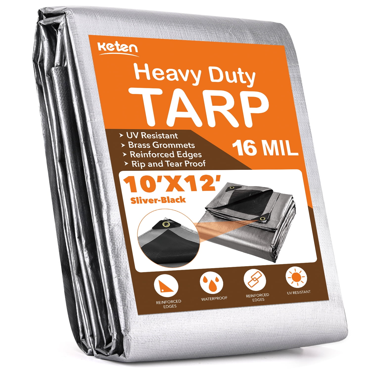 Tarps Heavy Duty Waterproof 10’ X 12’, Extra Thick 16 Mil, Tear & Fade ...