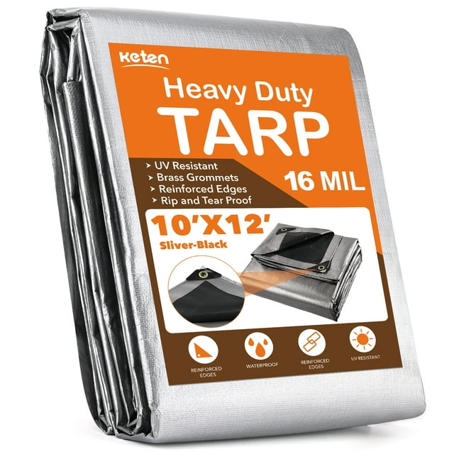 Tarps Heavy Duty Waterproof 10’ X 12’, Extra Thick 16 Mil, Tear & Fade ...