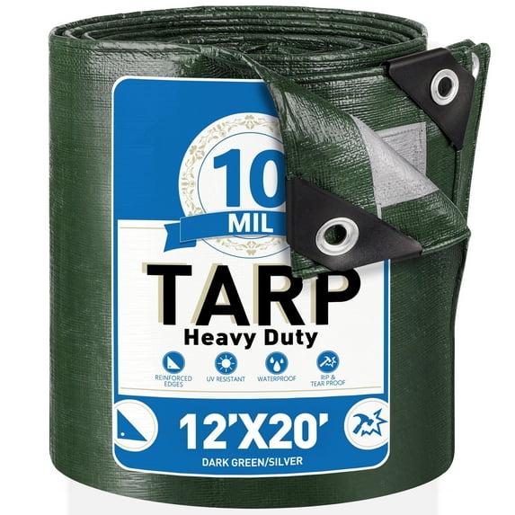 Tarps Heavy Duty Waterproof 12' x 20', 10 Mil Large Tarp with Grommets ...