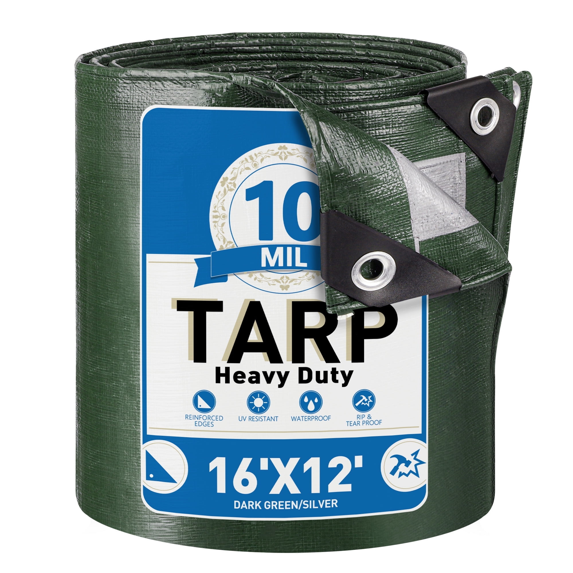 Tarps Heavy Duty Waterproof 16' x 12', 10 Mil Large Canvas Tarp with ...