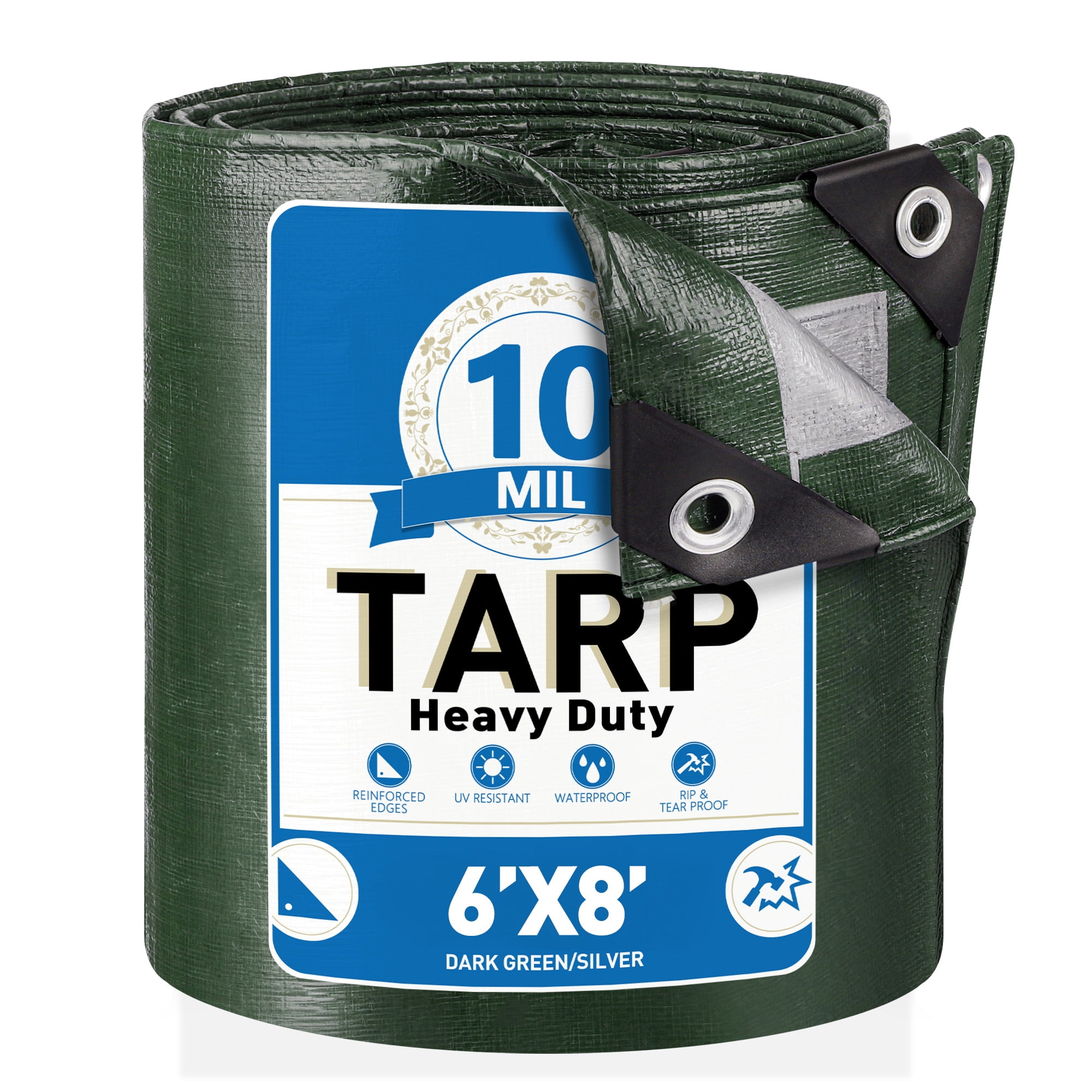 Tarps Heavy Duty Waterproof 6’ x 8’, 10 Mil Large Canvas Tarp for all ...