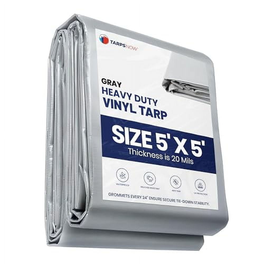 Tarps Now Waterproof Vinyl Tarp - 5’ x 5’ Heavy Duty Tarps Cover (Gray ...