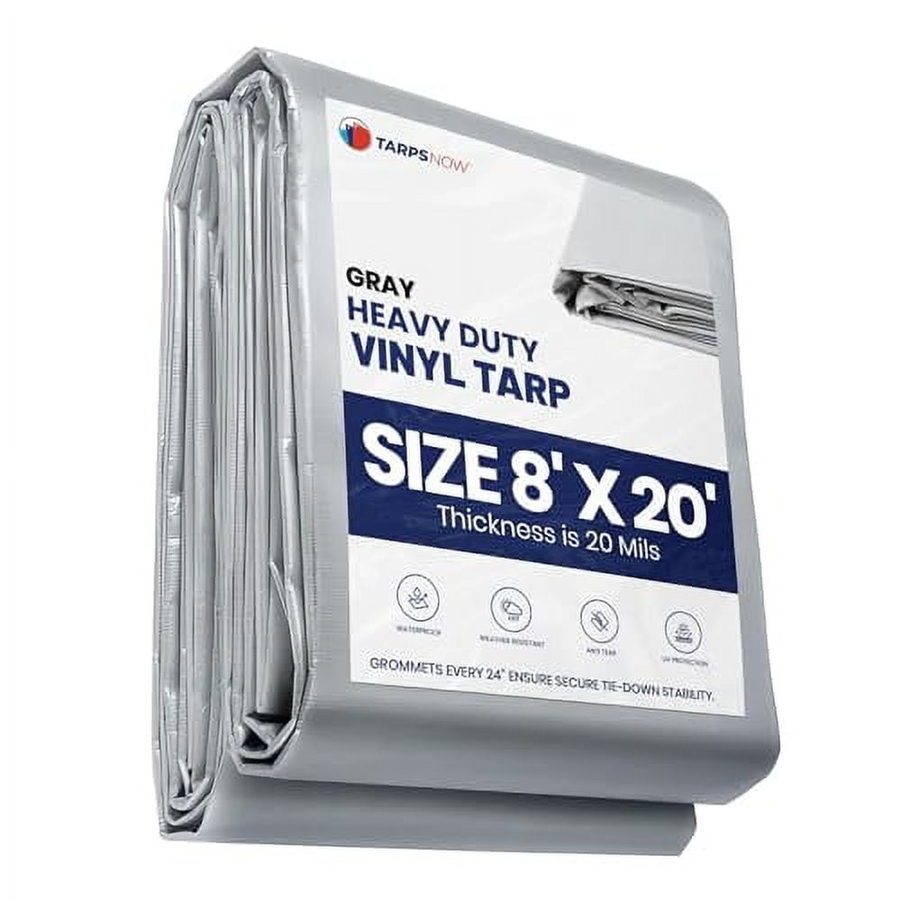 Tarps Now Waterproof Vinyl Tarp - 8’ x 20’ Heavy Duty Tarps Cover (Gray ...