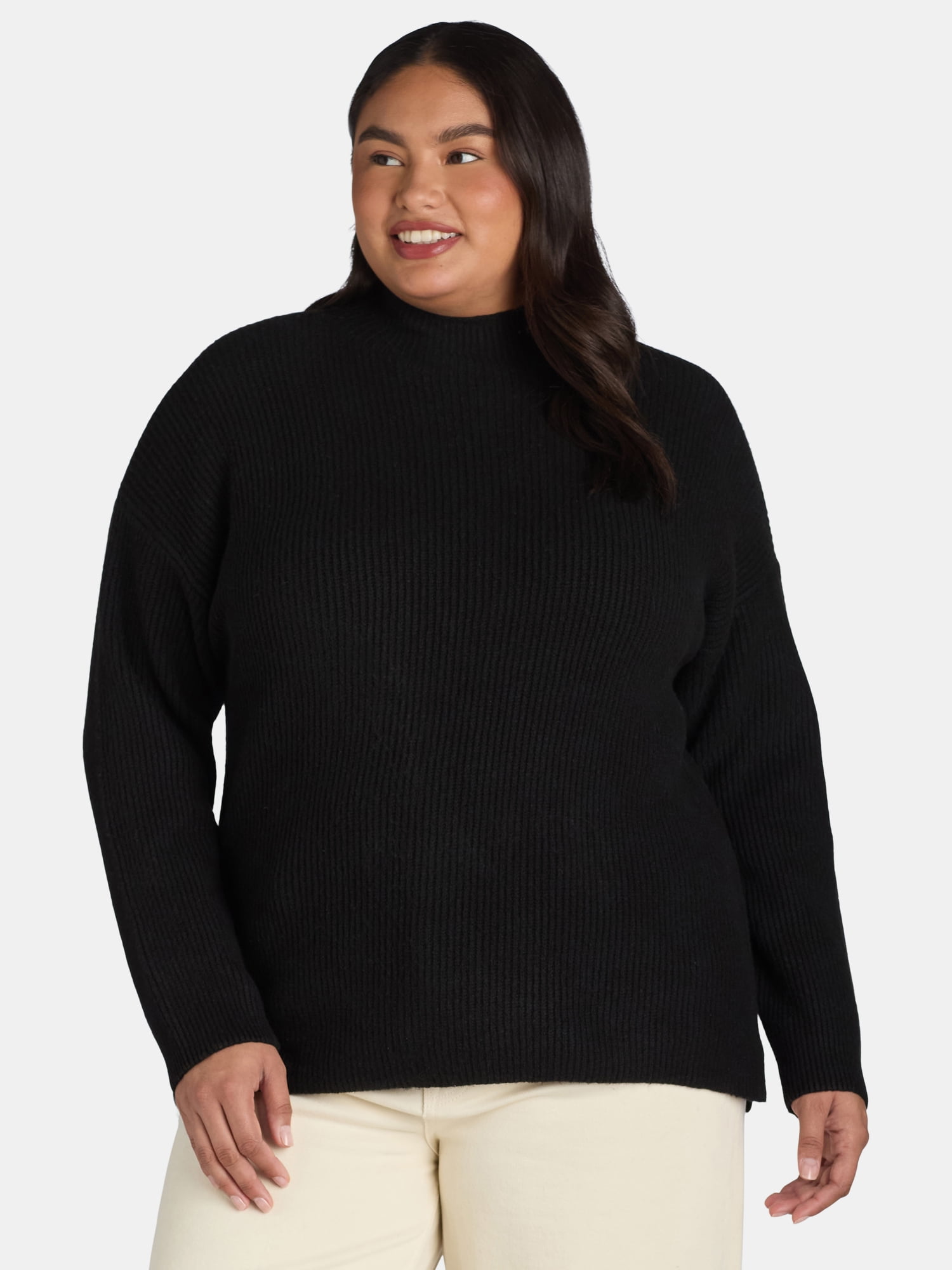 Terra & Sky Women's Plus Size Funnel Neck Sweater, Midweight Terra & Sky Women's Plus Size Funnel Neck Sweater, Midweight
