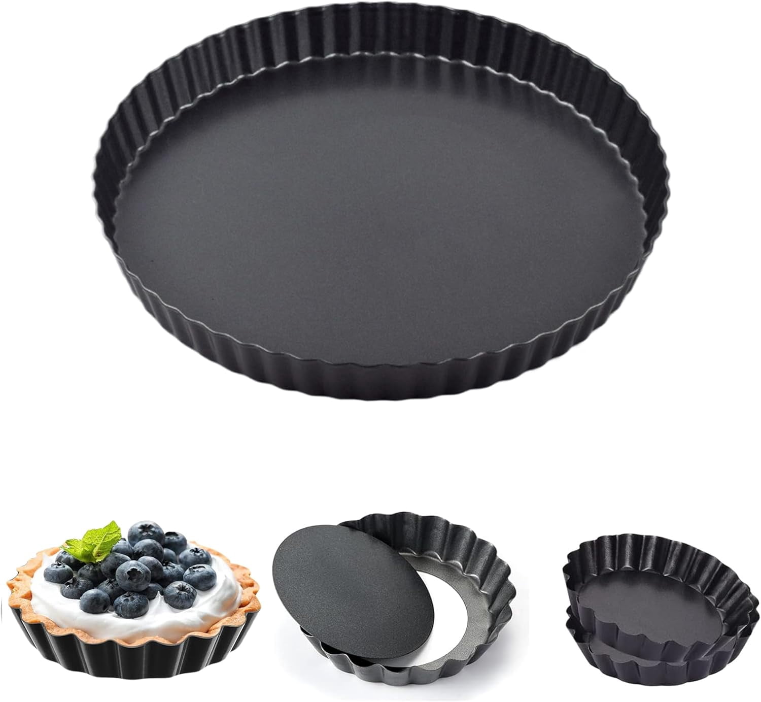 Tart Pan with Removable Bottom: Nonstick Carbon Steel 9 Inch and 4 Inch ...