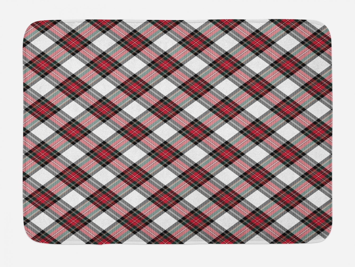 Tartan Bath Mat, Traditional Plaid with Diagonal Lines and Rhombuses ...