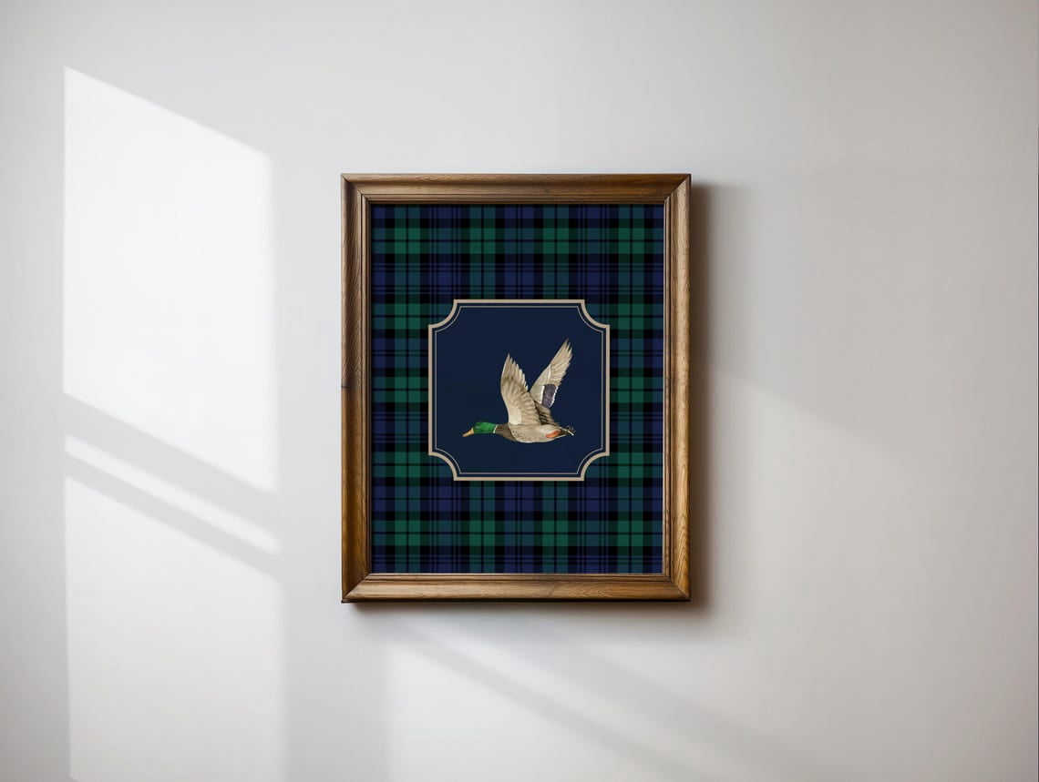 Tartan Mallard Duck Print, Preppy Tartan Art , Grand Millennial Duck ...