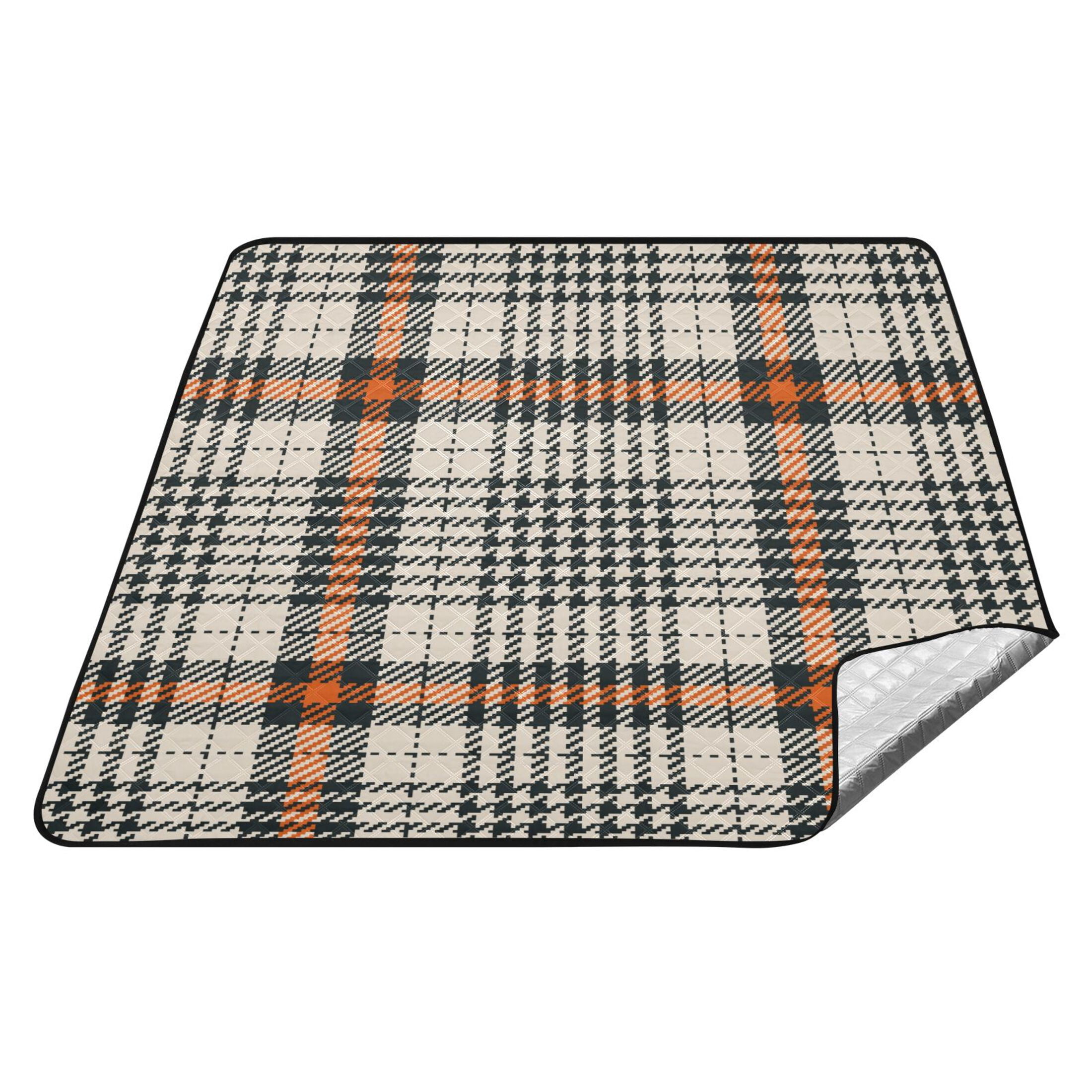 Tartan Plaid Pattern in Black Orange Beige Picnic Blanket Waterproof ...