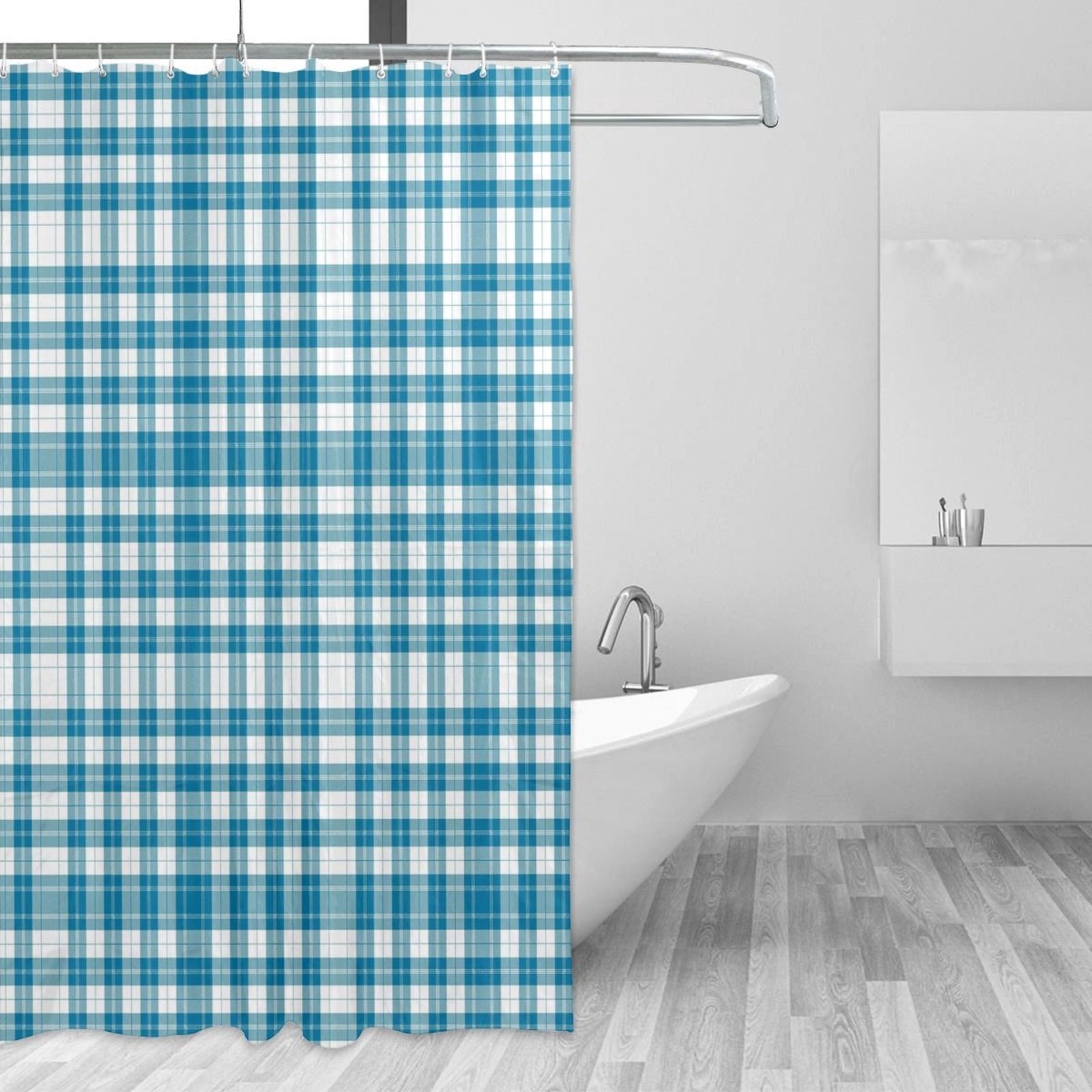Tartan Plaid Pattern In Tealish Blue Shower Curtains Machine Washable ...