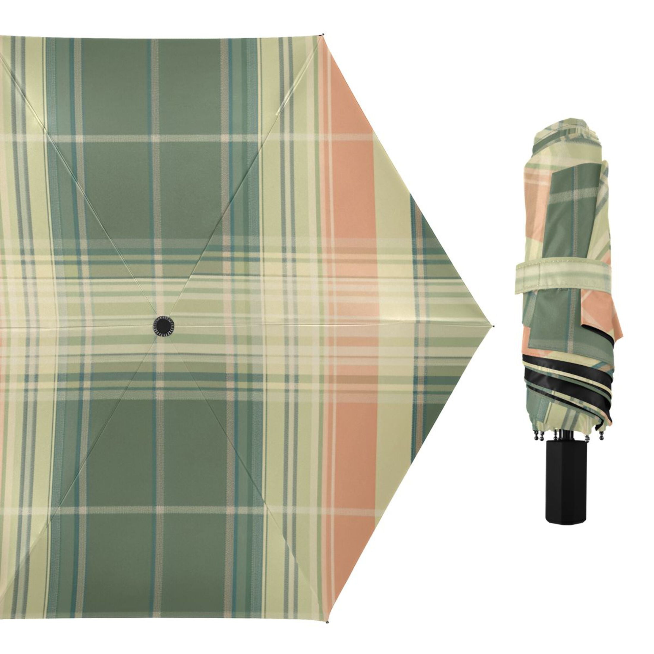 Tartan Plaids in Green and Orange All Weather Umbrella Triple Folding ...