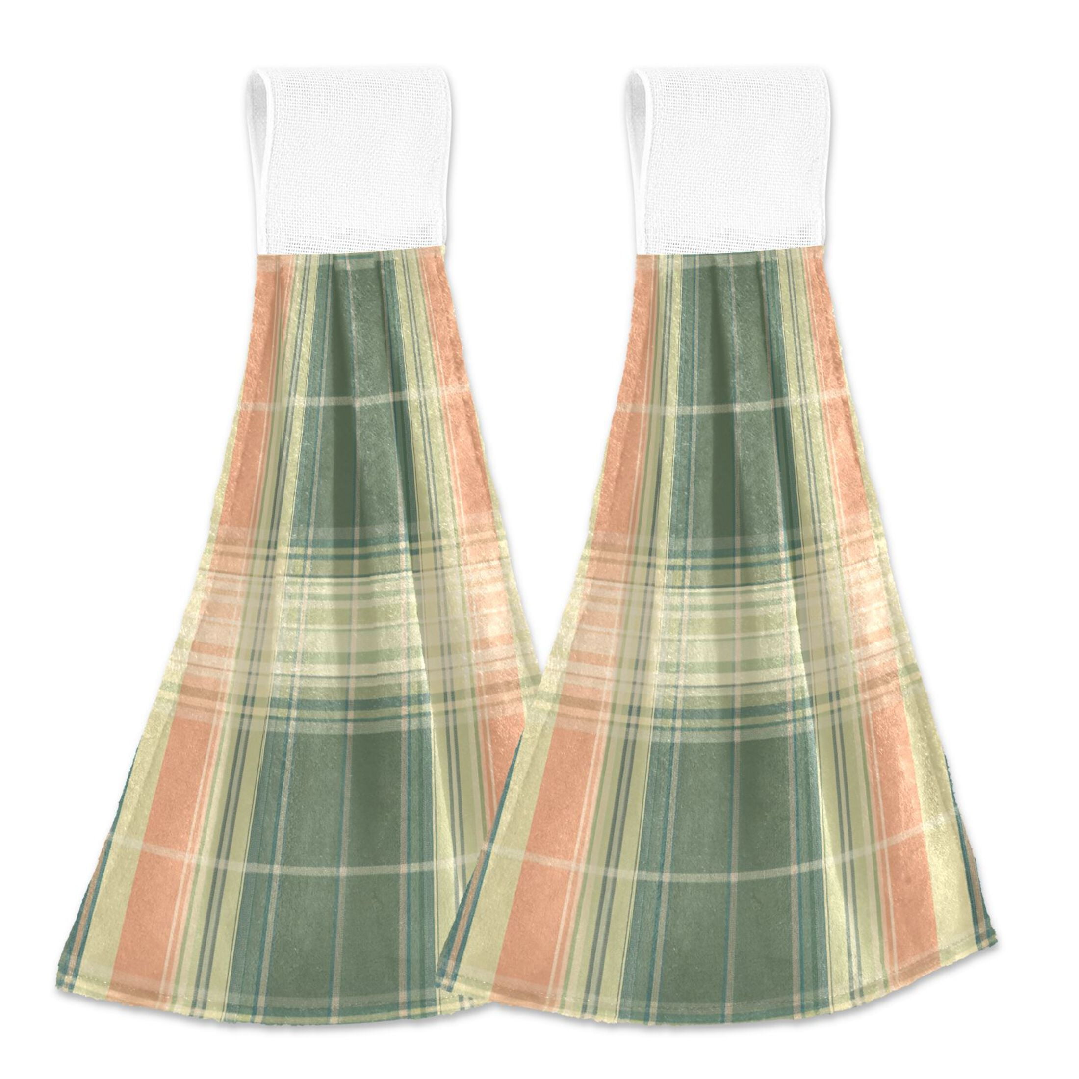 Tartan Plaids in Green and Orange Hanging Towels with Loop Hand Towels ...