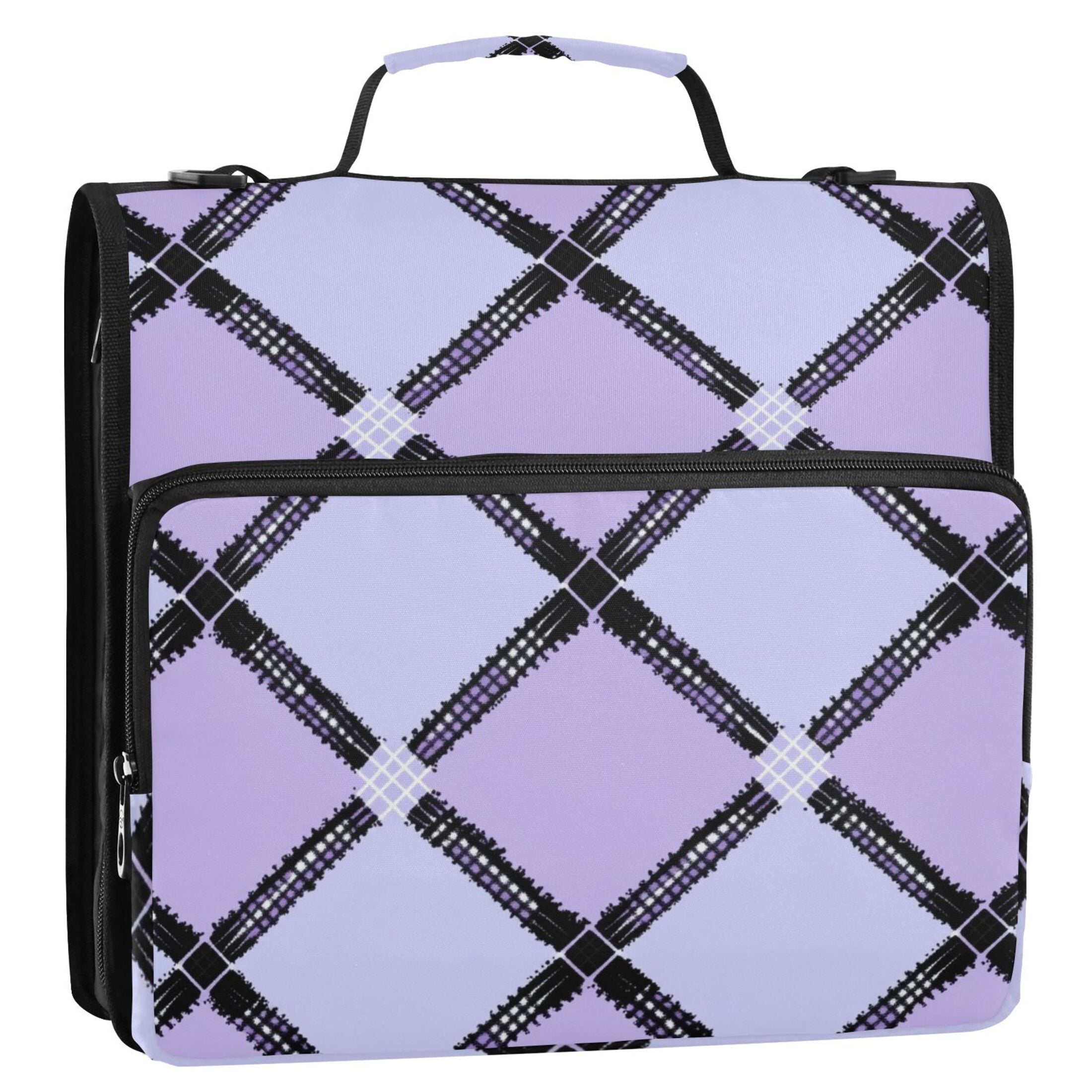 Tartan Plaids in Purple Black Binder Bag with Shoulder Strap 3 Ring ...
