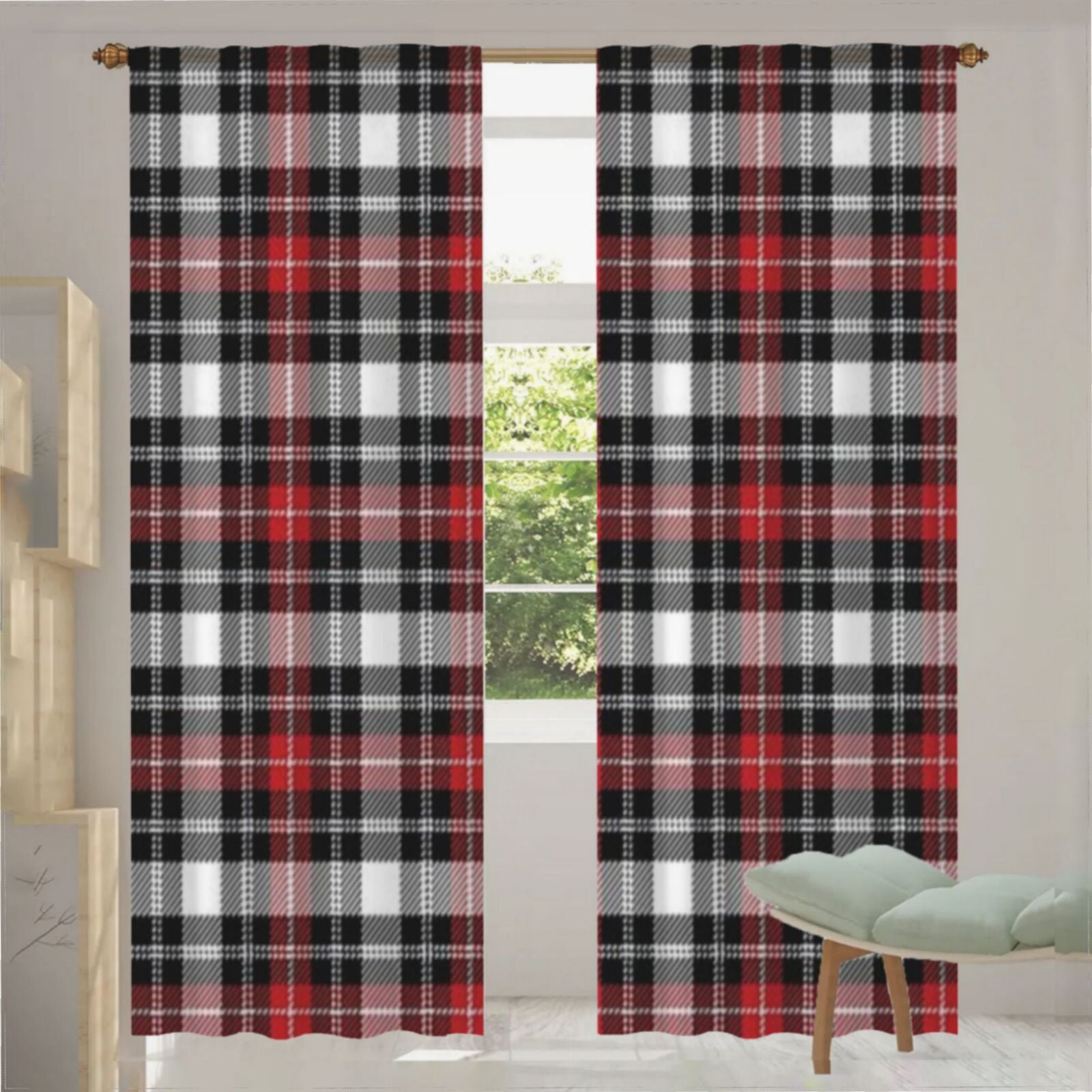 Tartan Texture Classic Window Tulle Curtains for Living Room Kitchen ...