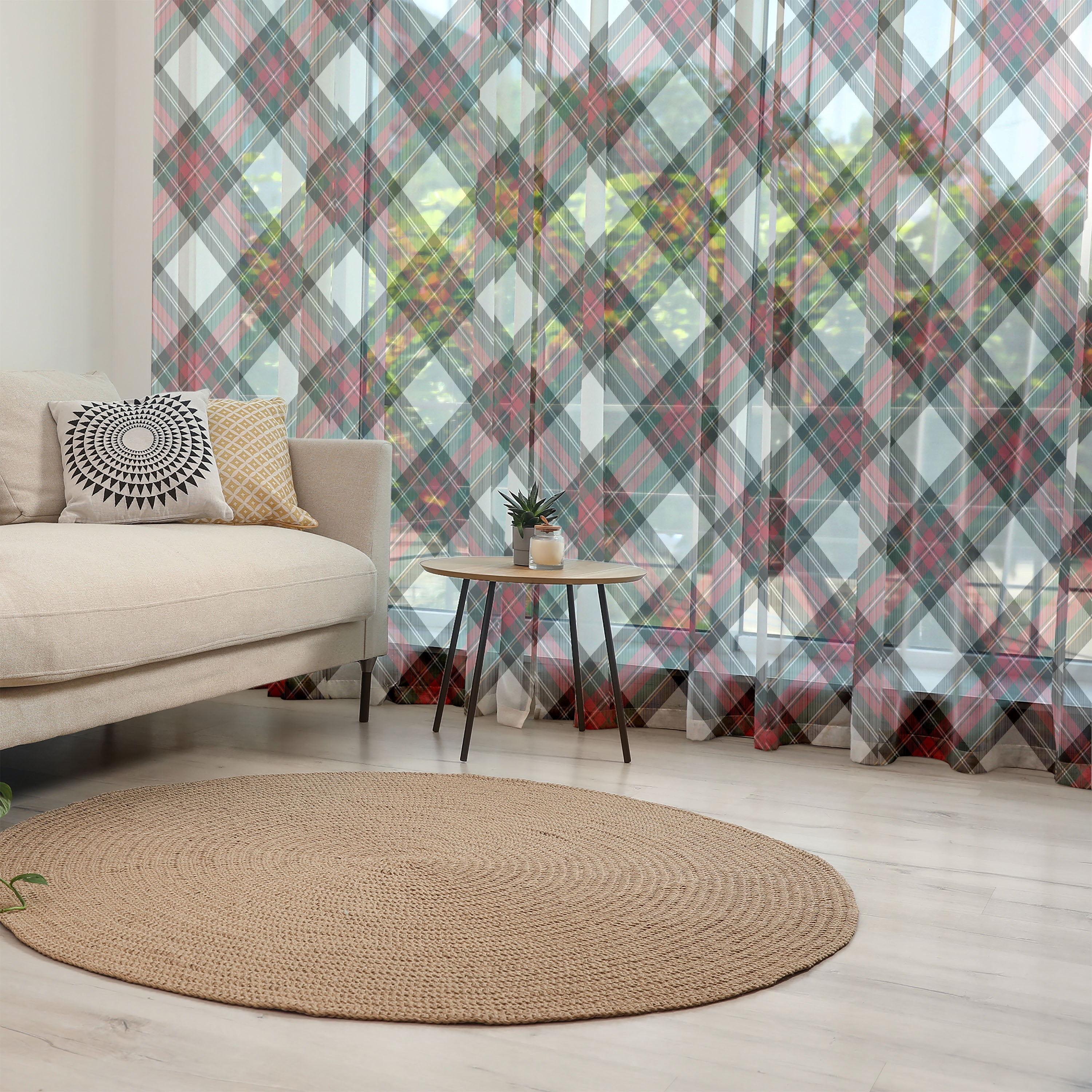 Tartan Tulle Curtains with Rod Pocket, Traditional Plaid with Diagonal ...