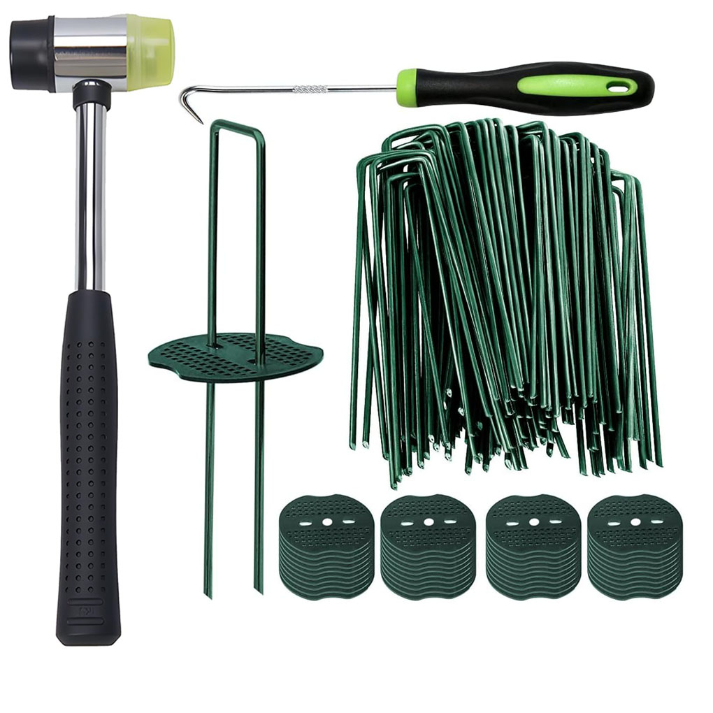 Tarvako 50Pcs Green Garden Stakes Staples + 50Pcs Gasket + Pick Hook ...