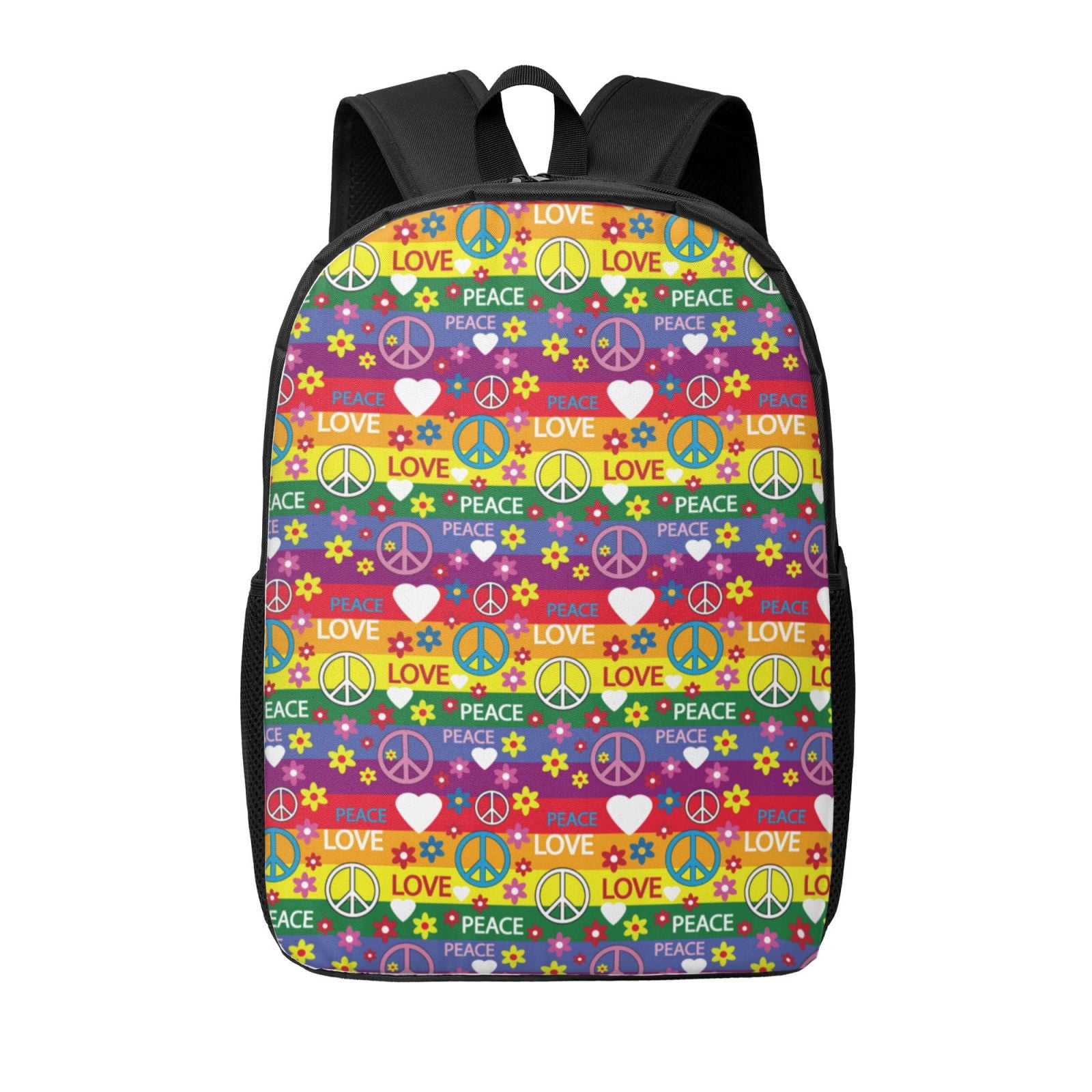 Tarvel Laptop Backpack for Women Men Rainbow peace sign heart flower 17 ...