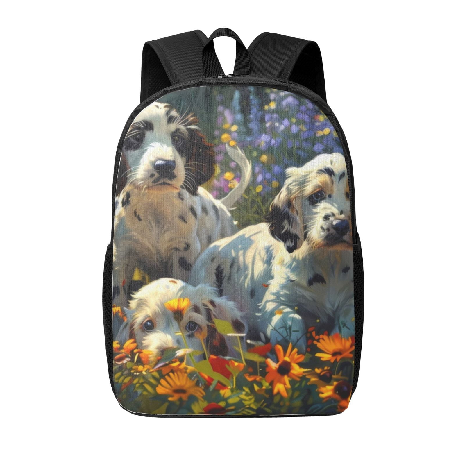 Tarvel Laptop Backpack for Women Men Sunflower Field Spotted Dog 17 ...