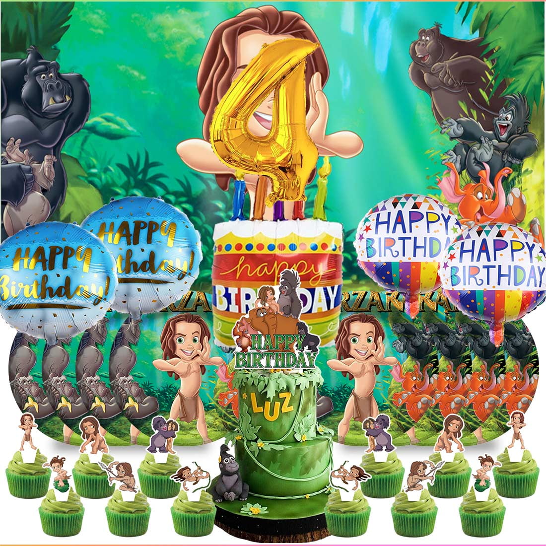 Tarzan 4th Tableware Balloons Cake Toppers Backdrop Banner Supplies ...