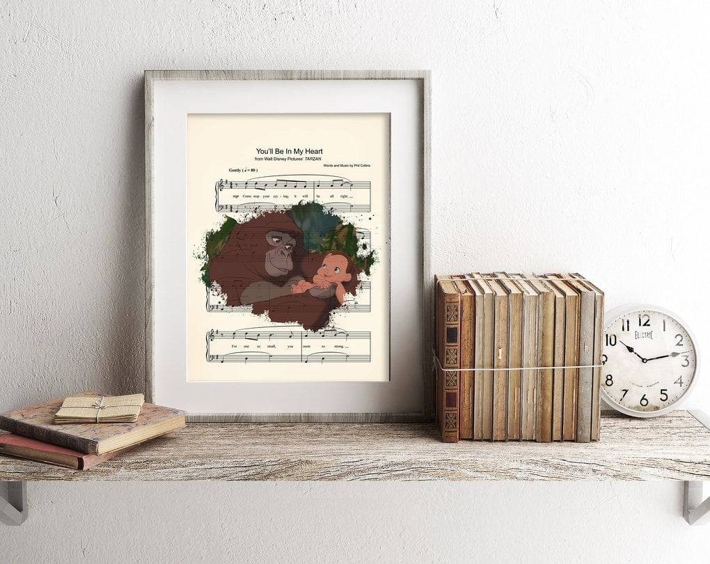 Tarzan And Kala You’Ll Be In My Heart Splatter Sheet Music Art Print ...