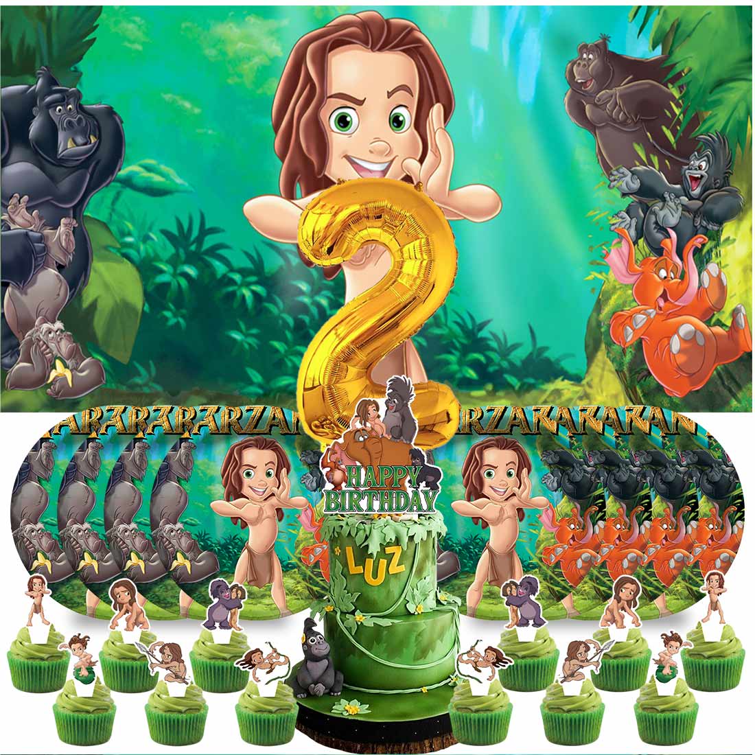 Tarzan Balloons Party Supplies 2nd Decor Tableware Birthday Cake Topper ...