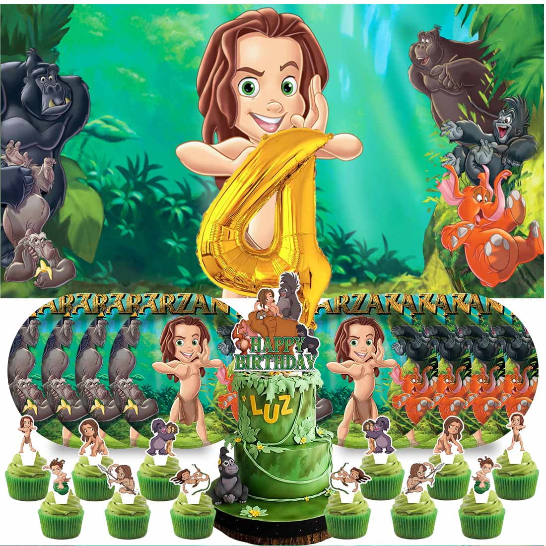 Tarzan Balloons Party Supplies 4th Decor Tableware Birthday Cake Topper ...