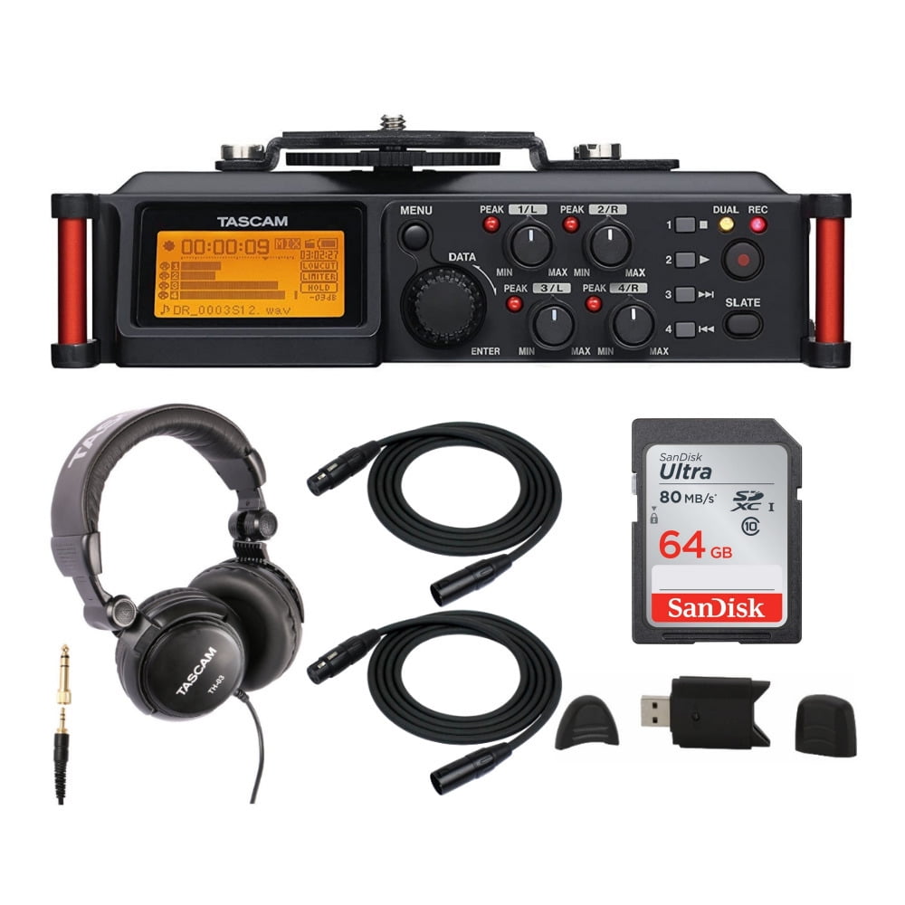 Tascam DR-70D 4-Track Portable Recorder with Headphone, 64GB SD Card ...