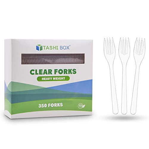 TashiBox [350 Plastic Forks] Disposable Clear Forks, Heavyweight ...