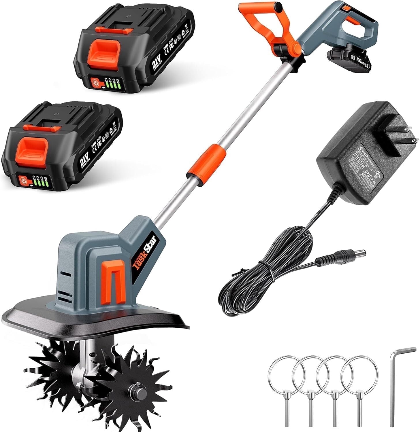 TaskStar Electric Garden Tiller,2*2.0Ah Battery Powered Cordless ...