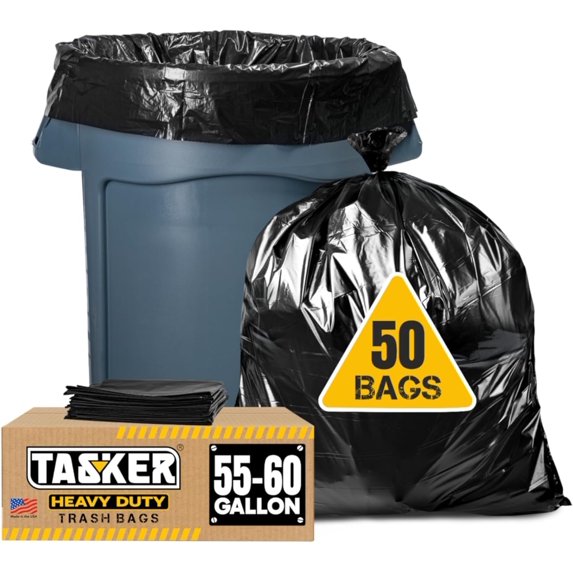 Tasker 55-60 Gallon Trash Bags Heavy Duty | Value 50 Count Bags w/Ties ...