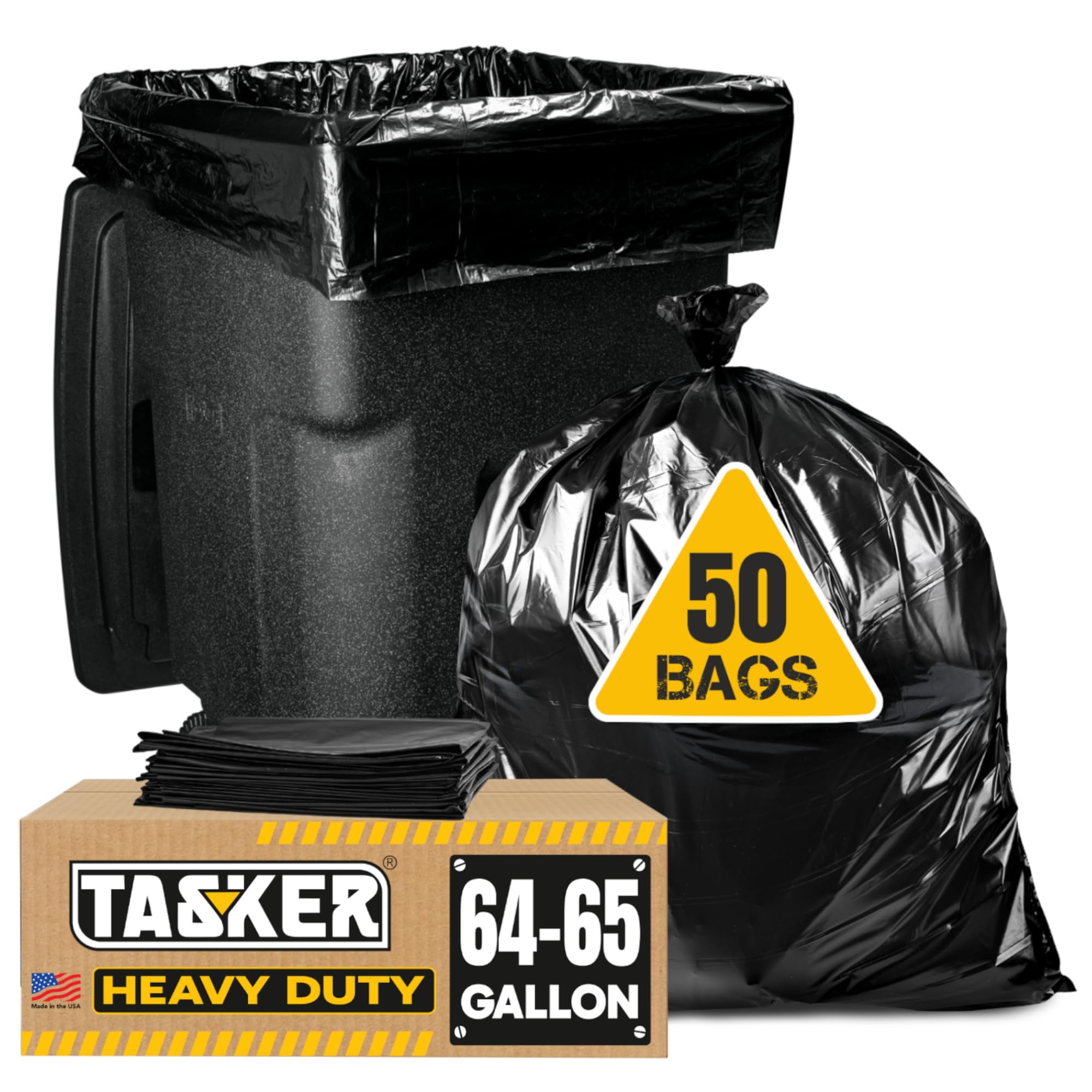 Tasker 65 Gallon Trash Bags Heavy Duty | 50 Count with Ties | Extra ...