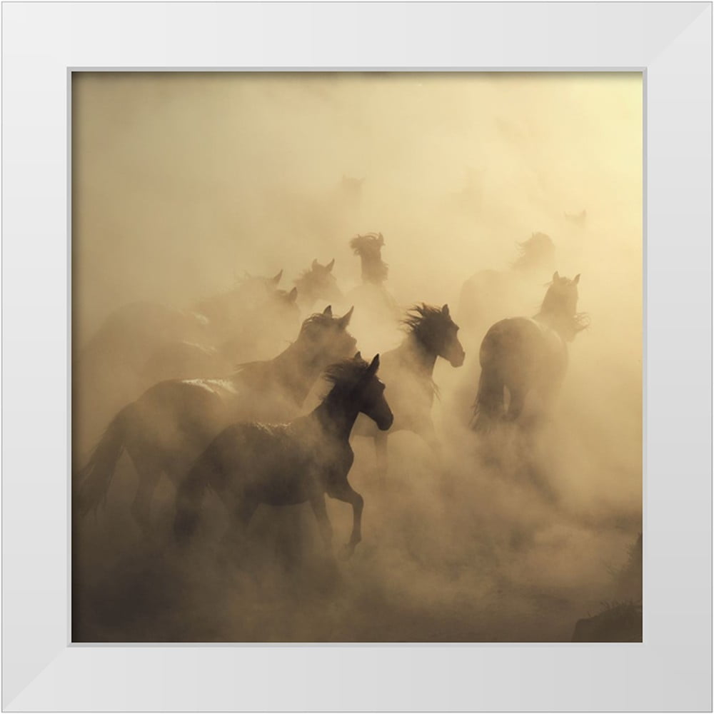 Taskin, Huseyin 20x20 White Modern Wood Framed Museum Art Print Titled - Migration Of Horses ...