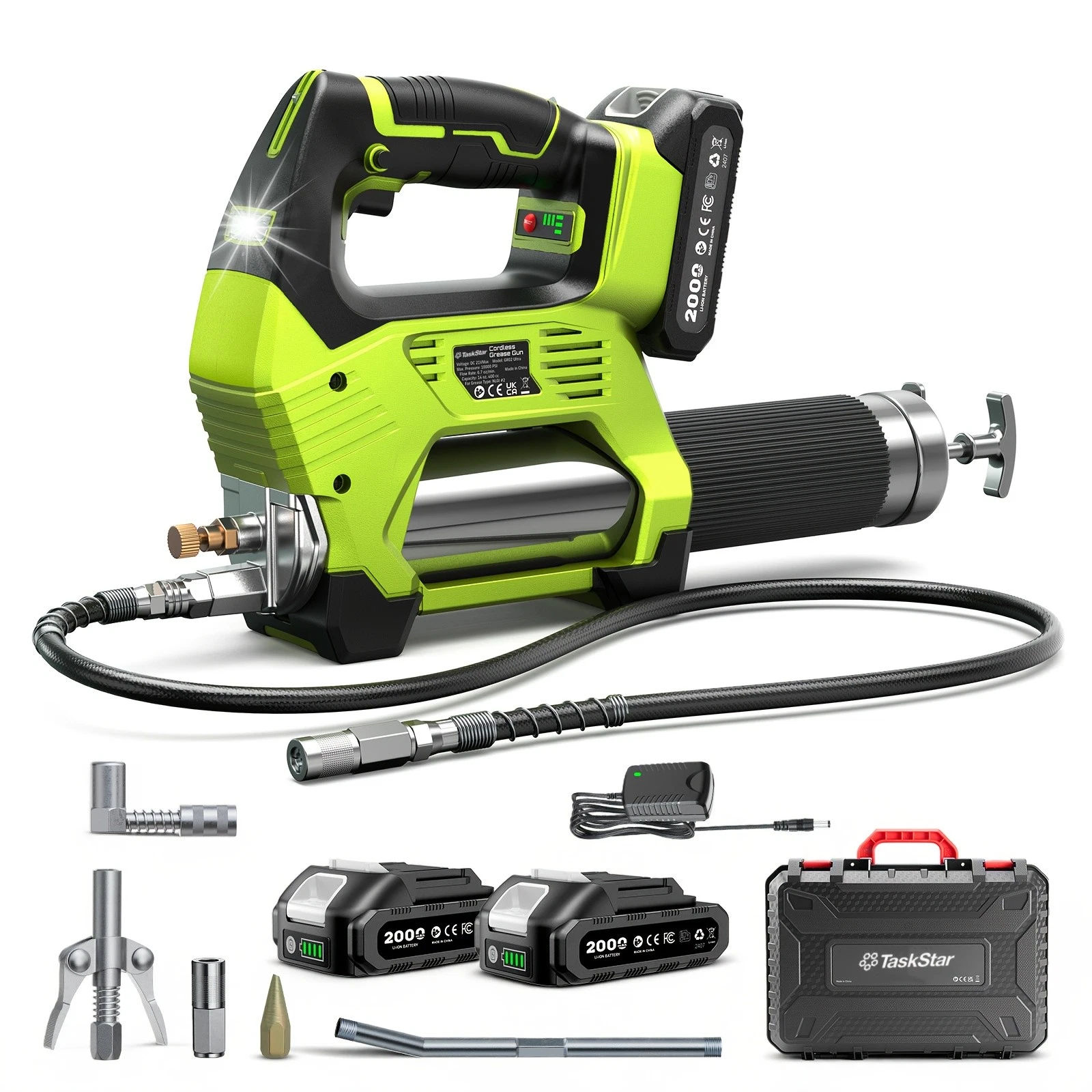Taskstar 12000PSI Cordless Electric Grease Gun: 3-Speed With 2x2.0ah ...