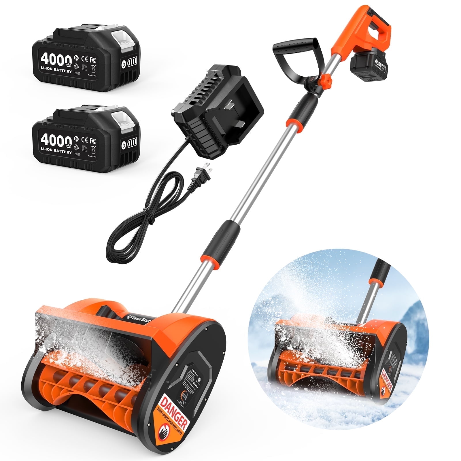 Taskstar 21V 12-inch Cordless Snow Shovel Electric Snow Blower with ...
