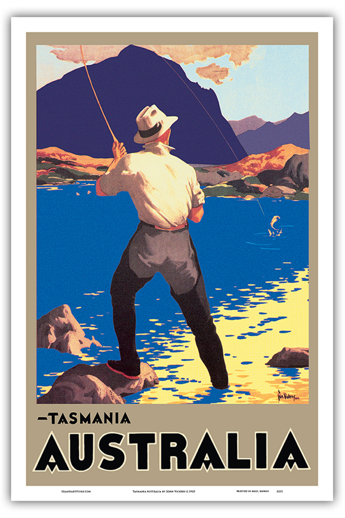 Tasmania Australia - Fly Fishing - Vintage Travel Poster by John ...